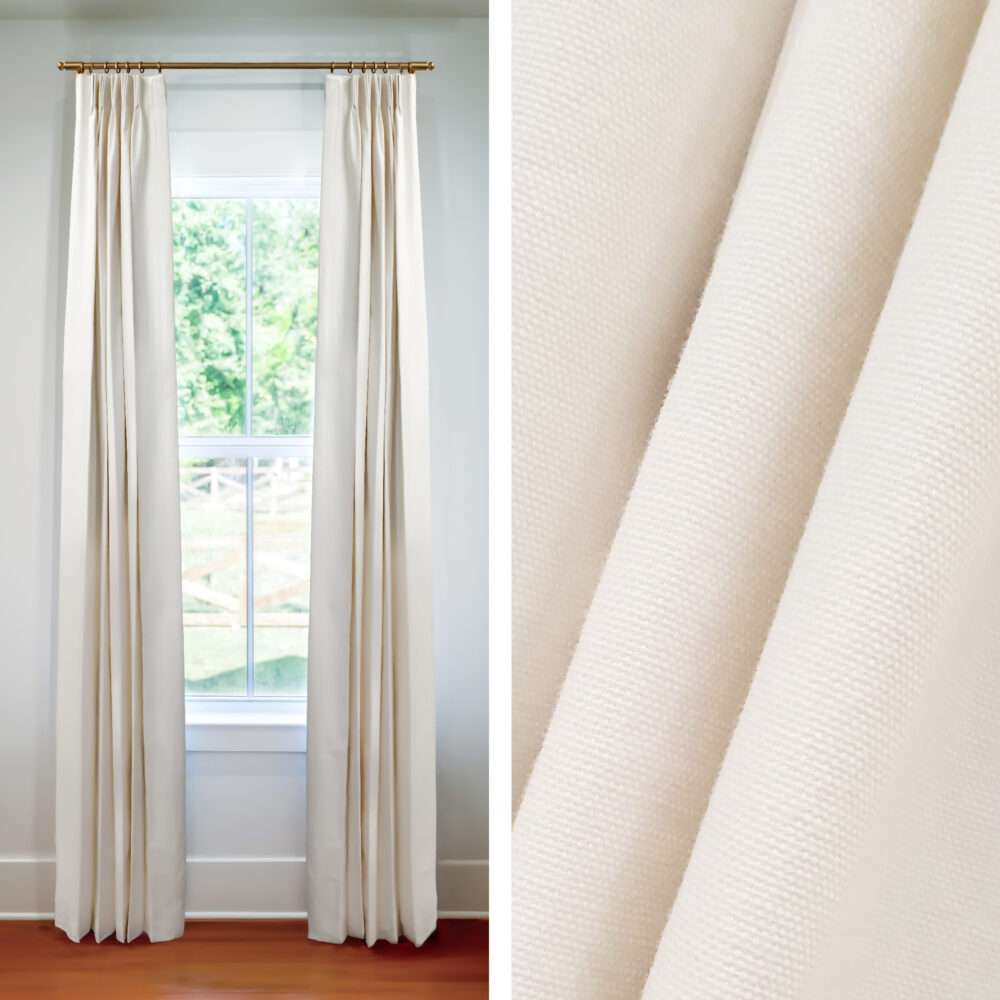 Custom Pleated Lined Drapes in White Linen - Rich Tex
