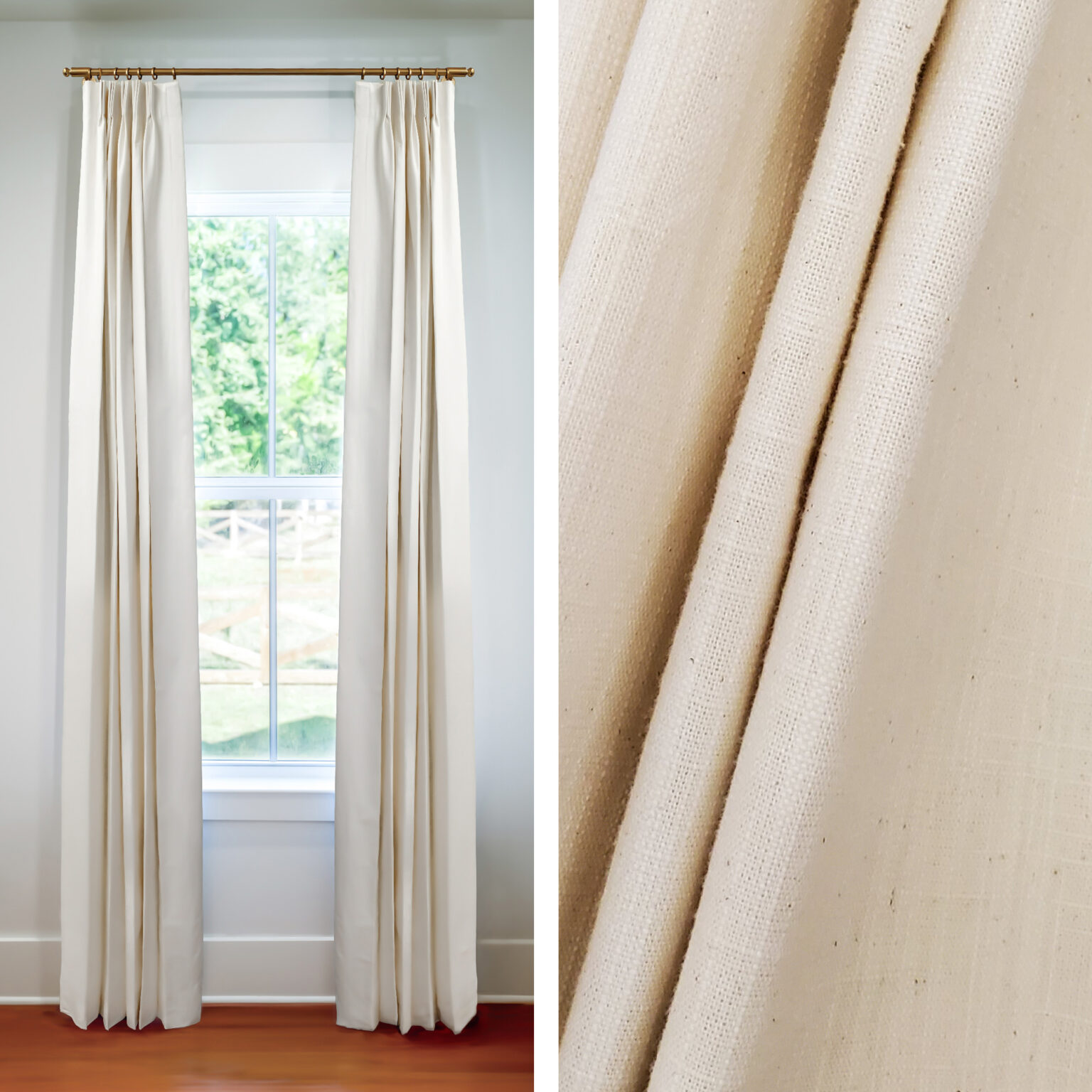 Custom Pleated Lined Drapes in Abby Line Twill - Rich Tex
