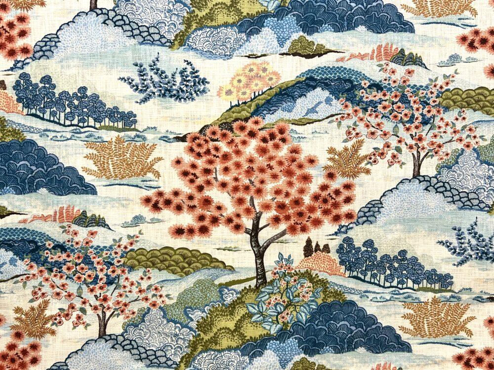 Yahua Coral Blue Multi-Colored Nouveou Toile Home Decor Fabric ...