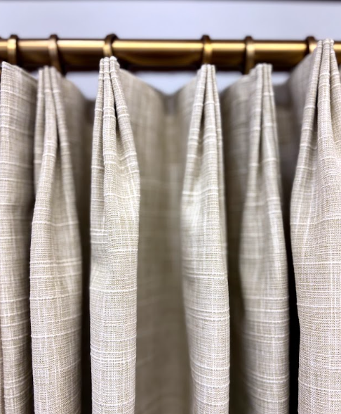 Quick-Ship Drapes in Tingly Pear, Beige Textured Fabric (1 Pair / 2 ...